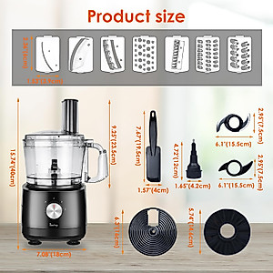 Davivy 7 Cup Food Processor, 10 Functions Built-in Storage Drawer Vegetable Chopper with 10 set blades,French fry cutting,Wavy slicing for Home Use,2-Speed & PULSE, Black,600W (7-Cup Built-in Drawer)