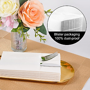 White Dinner Napkins Disposable - 100Pack Linen-Feel Paper Napkins with Built-in Flatware Pocket, Prefolded Cloth Like Paper Napkins Bulk For Dinner, Wedding, Party or Everyday Use