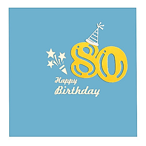 iGifts And Cards Happy 80th Blue Birthday Party Box 3D Pop Up Greeting Card – Eighty, Awesome, Balloons, Unique, Celebration, Feliz Cumpleaños, Fun, Fabulous
