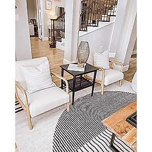 Hauteloom Angus Contemporary Bedroom Living Room Farmhouse Area Rug - Art Deco Boho Carpet - Mid Century Round Southwestern - Native American - Black, Grey, Off White, Beige - 5' x 7'