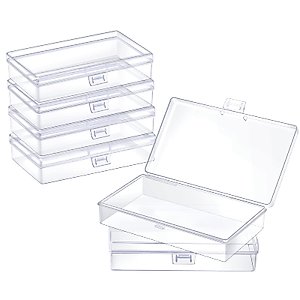ZORRITA 6 Pack Small Plastic Containers with Hinged Lids, Rectangle Clear Storage Boxes for Beads, Jewelry, Game Pieces, Crafts Items and Office Supplies (5.2 x 3.03 x 1.18 Inch)