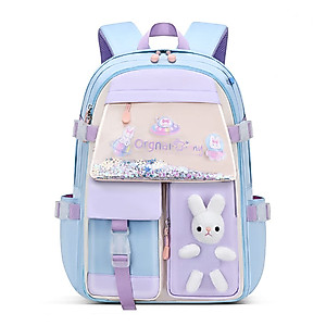 MOONASE Kawaii Bunny Backpack For Girls Bookbag Cute School Bag With Kawaii Pin Bunny Backpack (Blue, Large)