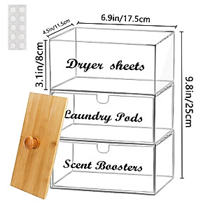 GYSYELL Dryer Sheet Holder,Acrylic Dryer Sheet Holder Container with Bamboo Lid for Laundry Room Decor Organization and Storage,Clean Dryer Sheet Dispenser,Laundry Dryer Sheet Holder With Lid