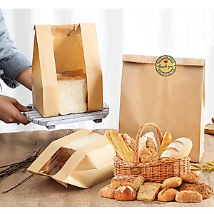 35PCS Large Paper Bread Bags Sourdough Bread Paper Bags for Homemade Bread Kraft Paper Bakery Bags with Window Include 35PCS Label Seal Sticker for Baked Food Packaging Storage (13.6x8.3x4.0 inch)