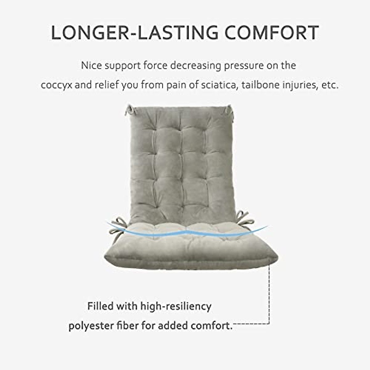 ELFJOY Rocking Chair Cushions Rocking Chair Pads for Wooden Rocking Chair Cushion for Rocking Chair Premium Tufted Back and Seat Cushion 2 Piece Set (Grey)