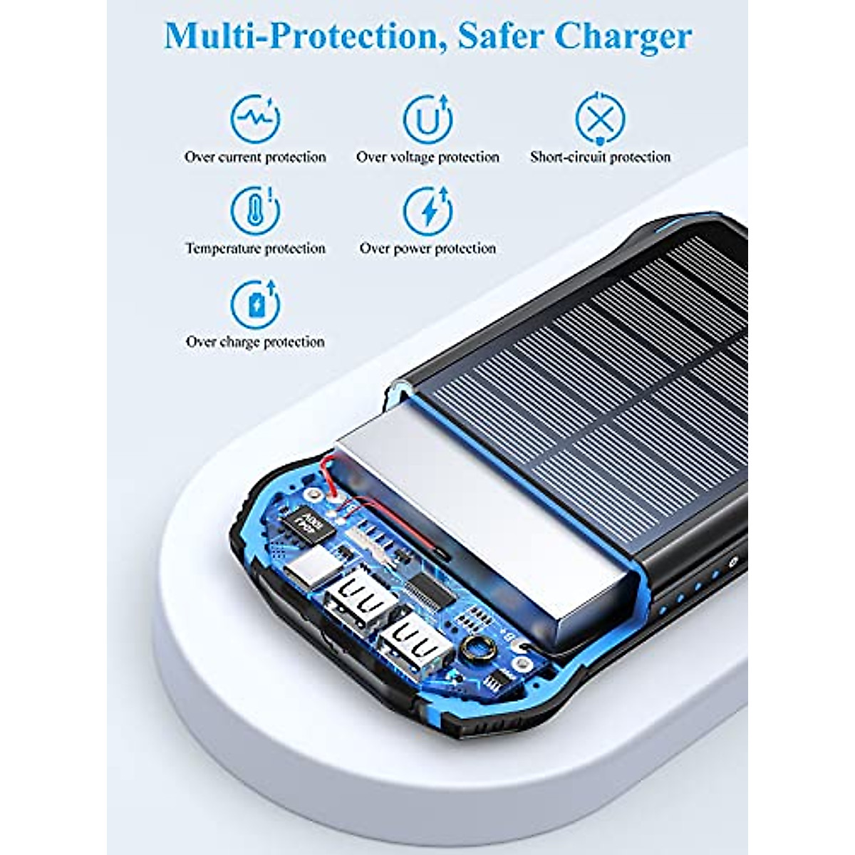 aonidi Solar Power Bank, Portable Charger 26800mAh with 5V 3.1A Output 2 Inputs, Outdoor Battery Pack with Flashlight IP66 Waterproof Battery Bank for iPhone Android Cell Phones