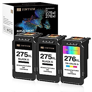 JINTUM Remanufactured PG-275XL/CL-276XL Ink Cartridge Replacement for Canon 275 and 276 Ink Cartridges for Canon PIXMA TS3522 TR4720 TS3520 Printer (3 Pack 2 Black +1 Tri-Color)
