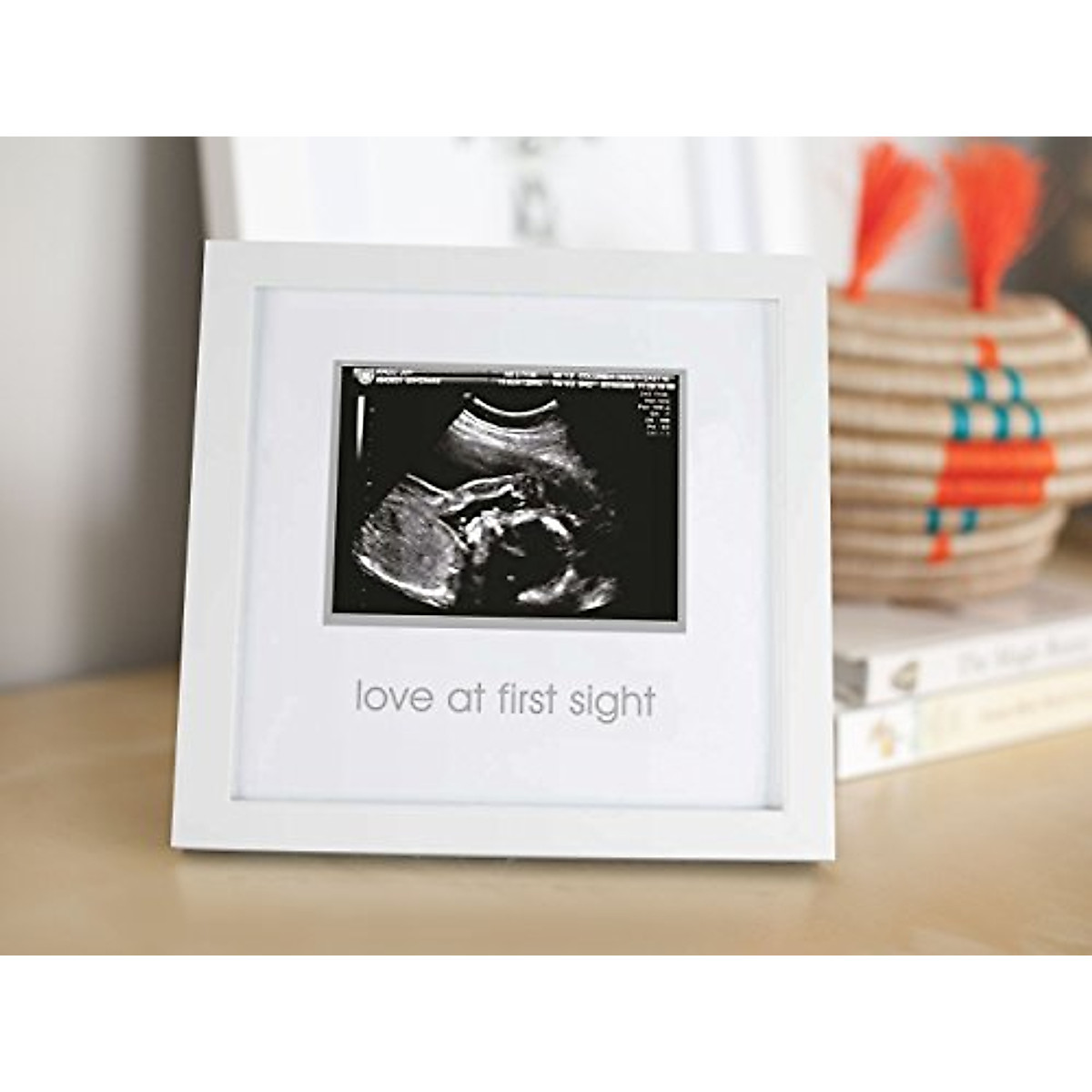 Pearhead Love at First Sight Sonogram Picture Frame, Pregnancy Ultrasound Keepsake Photo Frame, Gender-Neutral Baby Nursery Décor, 4x3 Photo, White