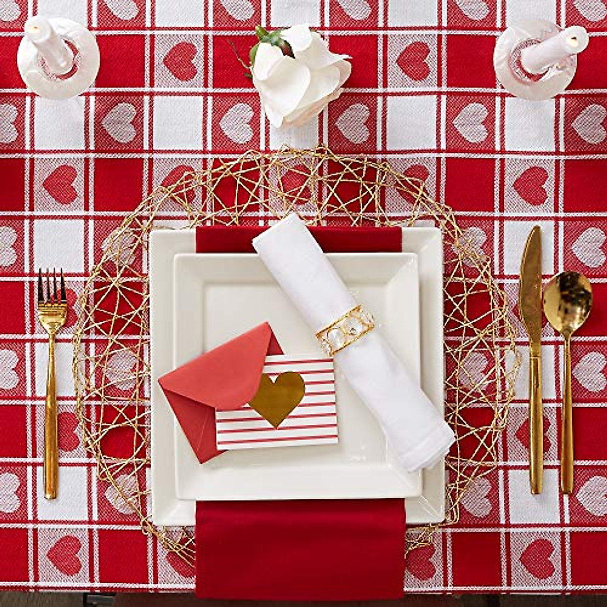 DII Valentine's Day Tablecloth Check Collection, Tablecloth, 60x84, Checkered Hearts