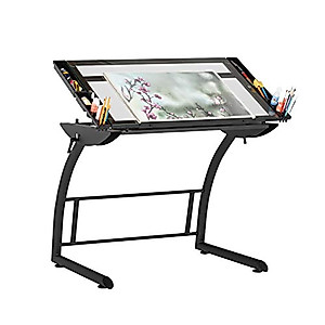 SD STUDIO DESIGNS Triflex Drawing Table, Sit to Stand Up Adjustable Office Home Computer Desk, 35.25" W X 23.5" D, Charcoal Black/Clear Glass