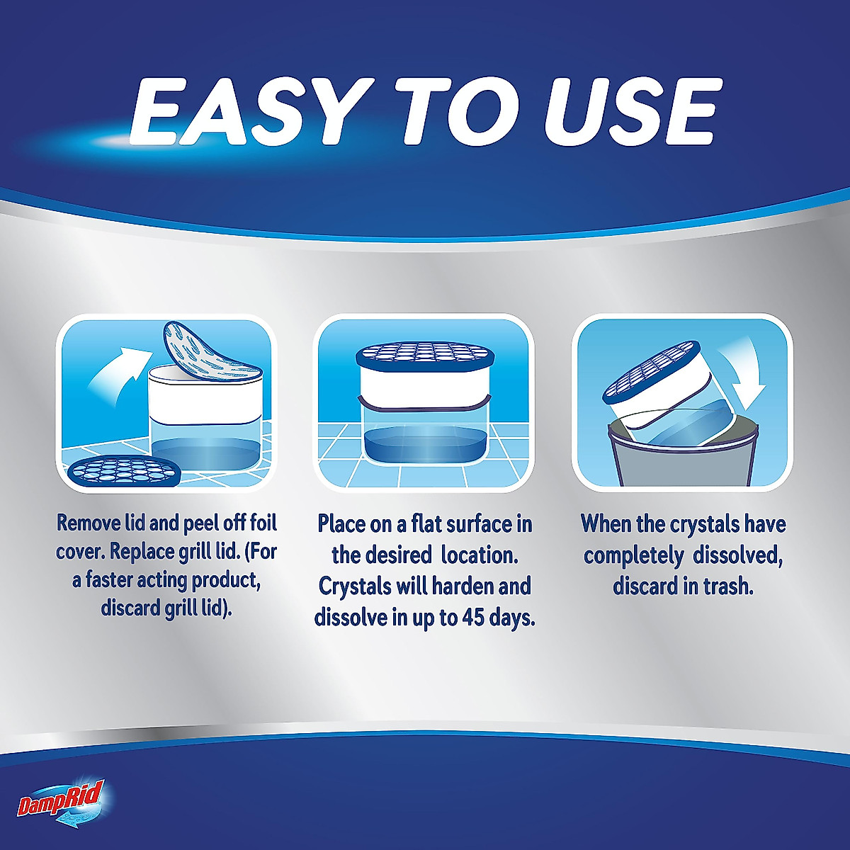 DampRid Disposable Moisture Absorber with Activated Charcoal, 18 oz., 3 Pack, Fragrance Free, Moisture Absorber & Odor Remover, Lasts Up To 60 Days, No Electricity Required