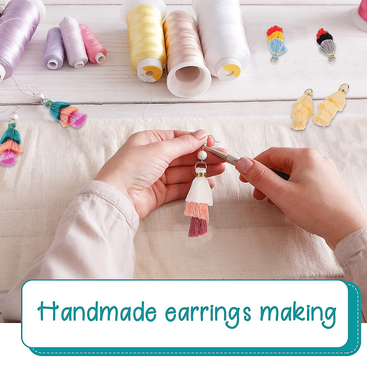 Dingion 100Pcs Tiny Tri Layered Keychain Tassels Mini Tassel Craft Jewelry Making Tassel for Earring Bookmark(Classic Color)