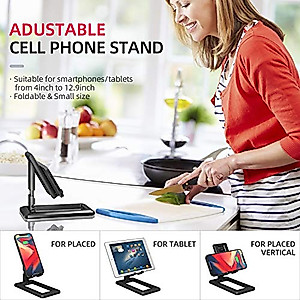 Phone Holder, Adjustable Desktop Phone Stand, Fully Foldable Phone Cradle Dock, Office Accessories, Compatible with iPhone/Kindle, All Smartphone(4-8 inches) - Black