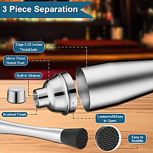 Martini Shaker 24 oz Cocktail Shaker Drink Bar Set by Hovikoki, Stainless Steel Professional Bartender Kit with Built-in Strainer Mixing Spoon&Jigger 2 Liquor Pourers Muddler and Manual Recipe