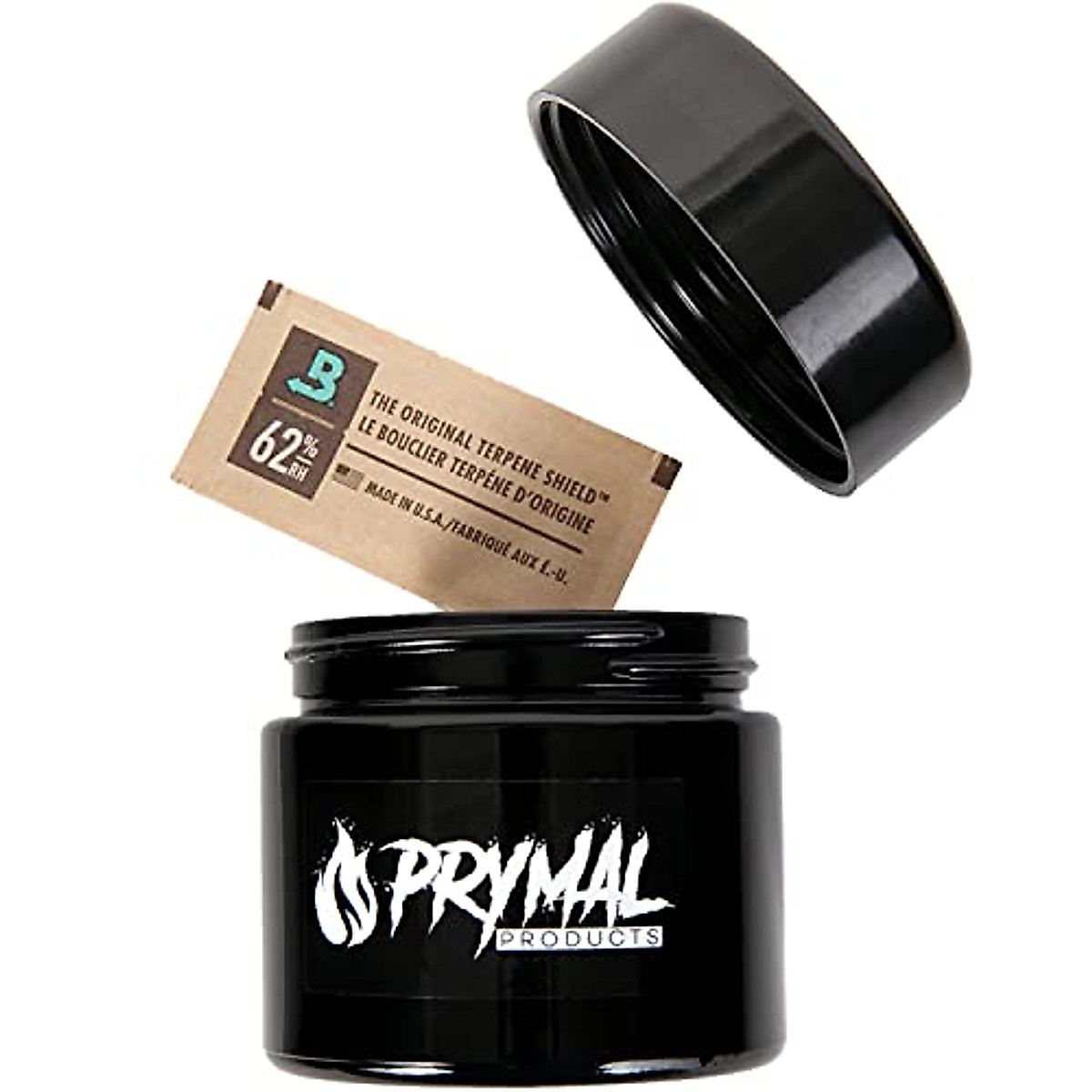 Prymal Products UV Glass Herb Jar (100ml) with Humidity Pack and Label Stickers, Keeps Goods Fresh - Quarter Oz Airtight Container