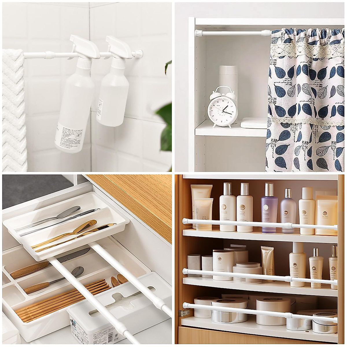 2PCS White Tension Rod Spring Curtain Rods 16 to 28 Inch Expandable Curtain Rod Spring Curtain Rod Spring Rods Tensions Rod Tension Curtain Rods spring tenstions curtain rod