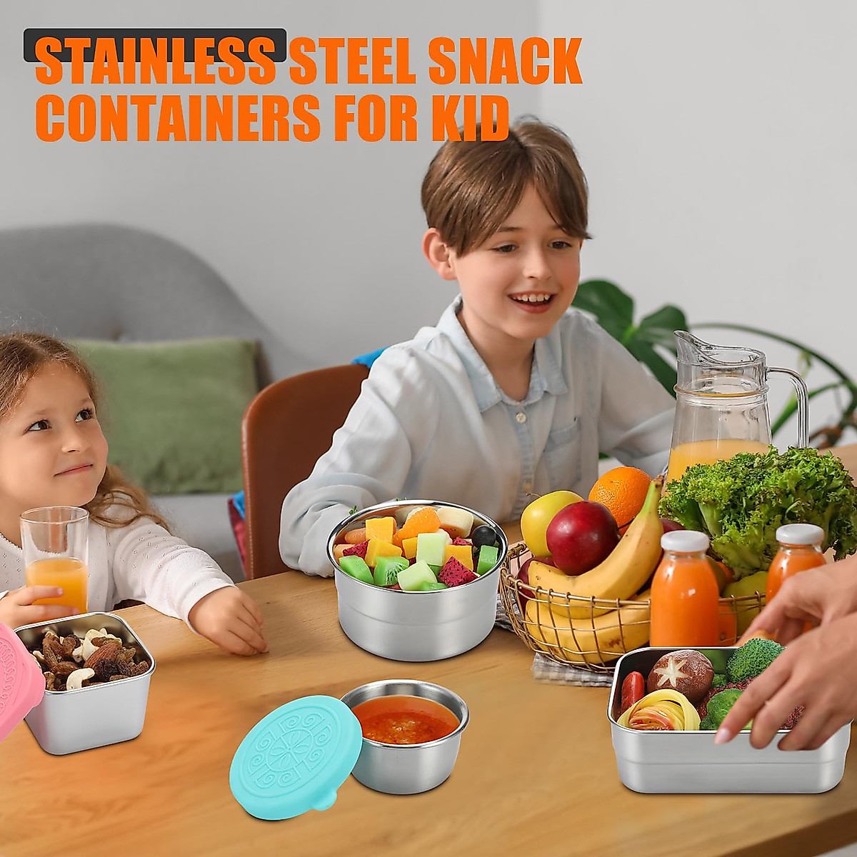 RimCereal 4 Pcs Stainless Steel Lunch Containers with Lids Metal Lunch Box Leakproof Salad Snack Containers for Kids