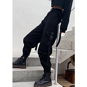 Women Edgy Relaxed Fit High Waisted Cargo Pink Camo Harem Black Pants with Pockets Back to School Outfits for Teen Girls Going Out Tops Black L