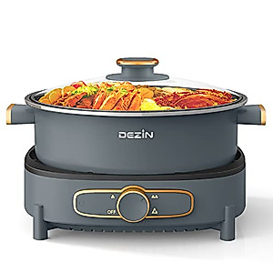 Dezin Electric Shabu Shabu Hot Pot with Removable Pot, 4L Electric Non-Stick Hot Pot with Multi-Power Control, 3.7" Depth Electric Cooker with Tempered Glass Lid for Party, Family and Friend Gathering