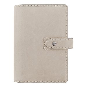 Filofax Malden Organizer, Personal Size, Stone - Tactile, Full Grain Buffalo Leather, Six Rings, with Cotton Cream Week-to-View Calendar Diary, Multilingual, 2024 (C025811-24)