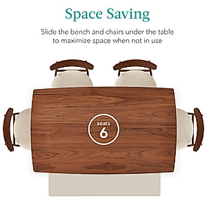 Best Choice Products 6-Piece Wooden Dining Set, Mid-Century Modern Table & Upholstered Chair Set w/Bench Seat, Rubberwood Legs - Brown/Cream