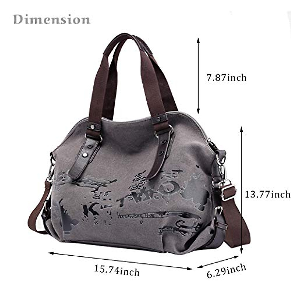 Women Handbag Casual Vintage Hobo Canvas Daily Purse Shoulder Tote Shopper Bag (19.68''H* 15.74''L* 6.29''W, Gray)