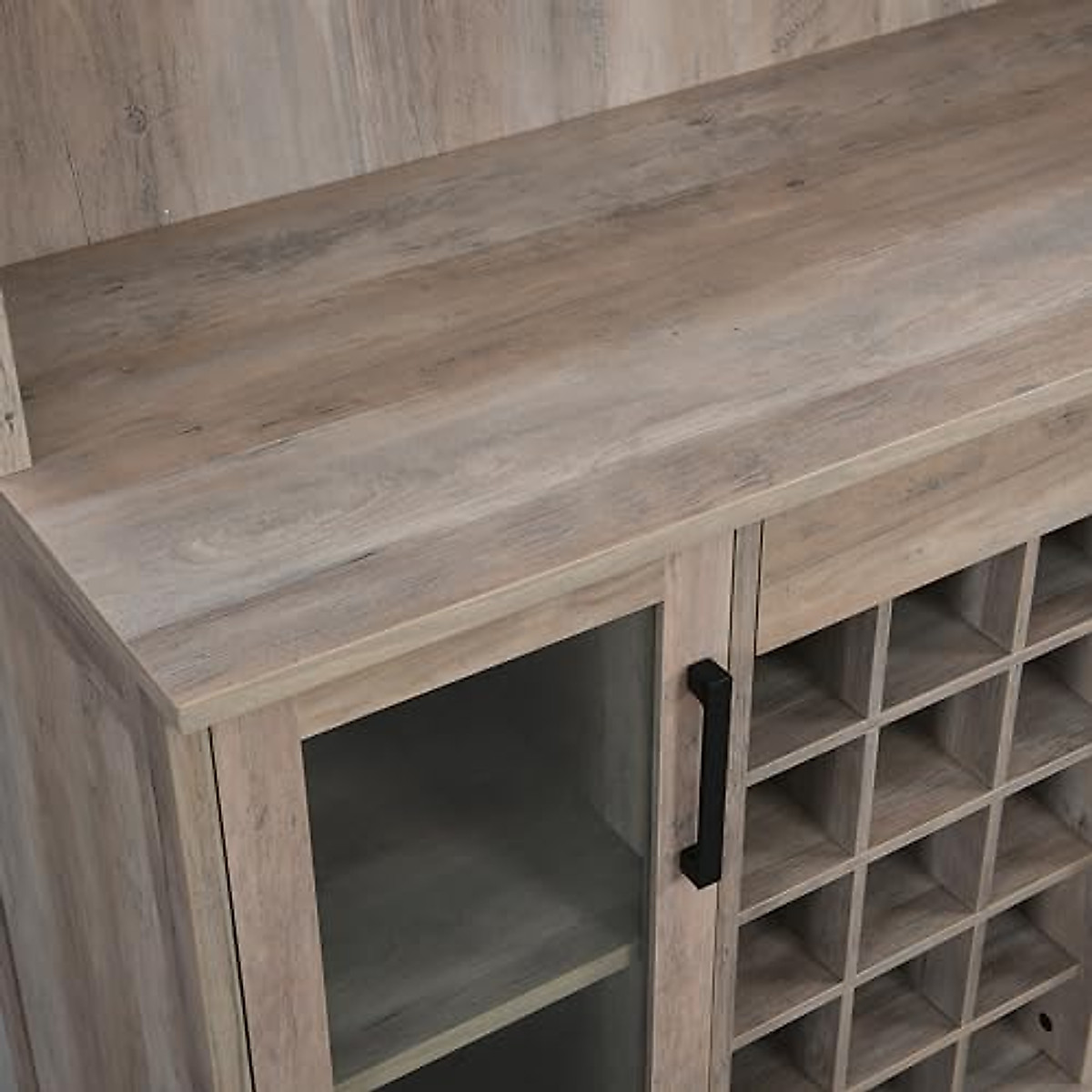 Home Source 44.5" Bar Cabinet with Wine Rack,Coffee Bar Table and Microwave Station Cabinet for Home,Sideboard Buffet Cabinet with Storage for Dining Room,Kitchen,Concrete (Grey wash)