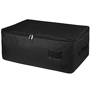 IHOMAGIC Under-bed Storage Bag, Zippered Storage Organizer with Side Handles, Moisture Proof Large Under Bed Clothes Storage Bag with Clear Pocket to Insert Label, for Bedroom Closet (Black 49L, S)