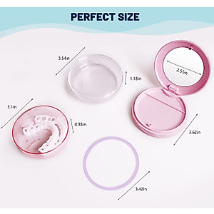 Uouovo Denture Bath Case, Definitely No-Leak, Complete Clean Care for Dentures, Clear Braces, Night Guard & Retainers, Retainer Case for Traveling, Denture Cup with Strainer & Mirror (Pink)