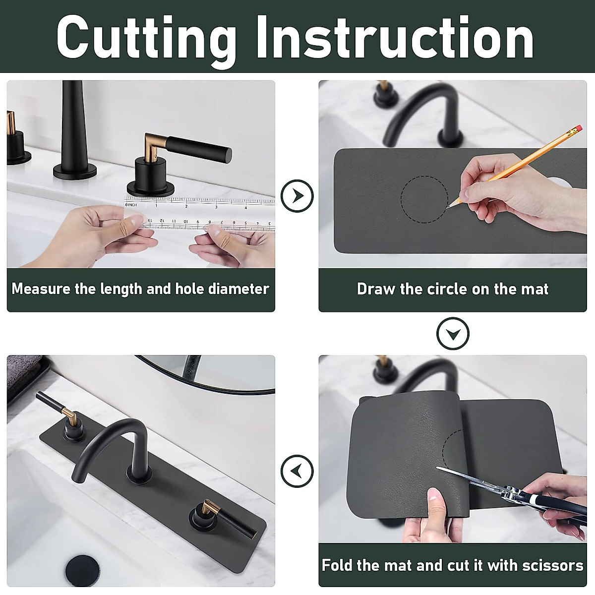 LOPNUR Faucet Mat for Kitchen Sink, 24 Inch Long Kitchen Sink Splash Guard Behind Faucet, Cuttable Kitchen Faucet Mat for Bathroom Sink Faucet Mat Splash Guard with Absorbent Diatomite, Grey