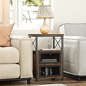 VECELO Modern Night Stand, End Side Table with Storage Space and Door, Nightstands with Flip Drawers for Living Room,Bedroom,Lounge,Set of 2, Brown