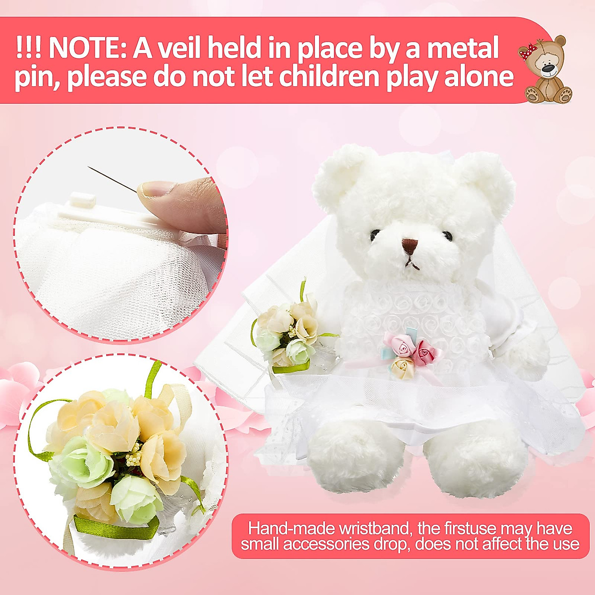 Civaner 2 Sets of Bear Clothes Bear Outfits of Groom's Tuxedo Suit and Bridal Dress Set, The Bear is Not Included, Fit 14-16 Inch Bears, Bear Clothes