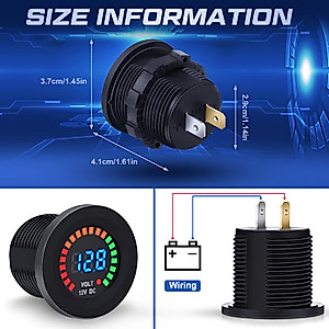 2 Pcs DC 12V Waterproof LED Digital Display Voltage Gauges Round Panel Car Voltmeters with Terminals Waterproof Voltmeter Battery Tester with Blue Light for Boat Marine Car Motorcycle