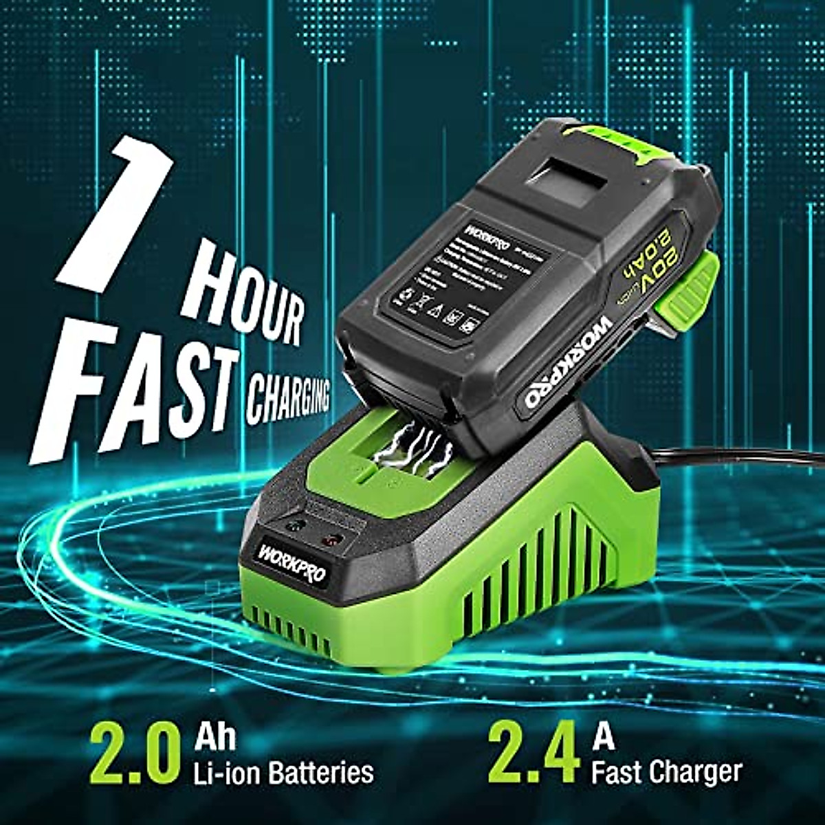 WORKPRO 20V Cordless Impact Wrench, 1/2-inch, 320 Ft Pounds Max Torque, 2.0Ah Li-ion Battery with Fast Charger, Belt Clip for Easy Carrying