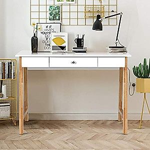 Home Office Bedroom Game Room Furniture Decor Laptop PC Study Computer Table Writing Desk Vanity Makeup Multi-Purpose White Desktop Large Countertop Storage Space Modern Elegant Design