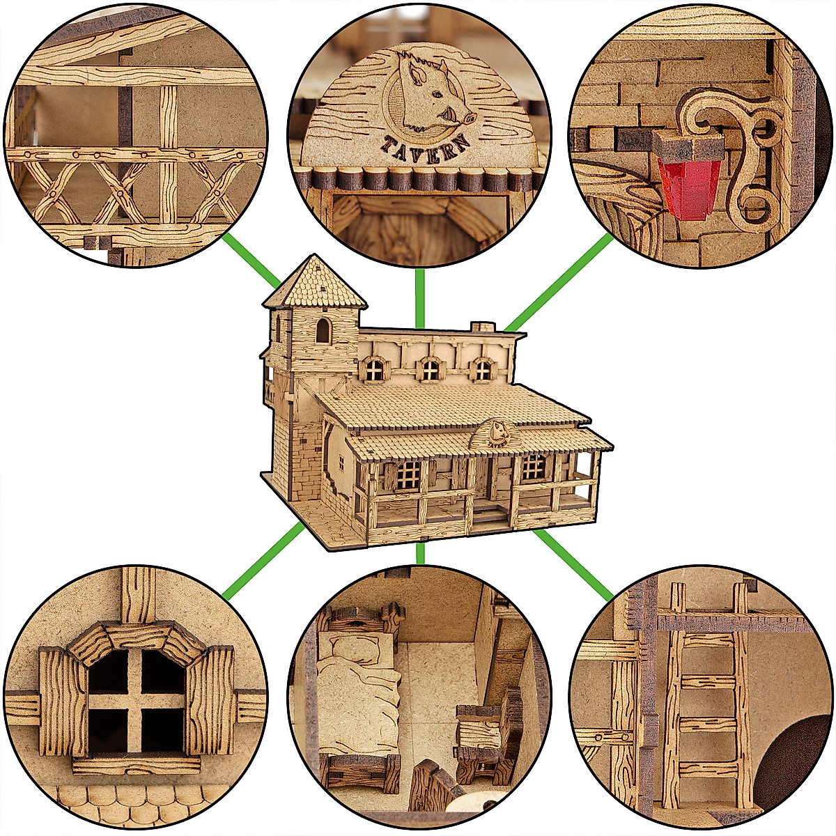 TowerRex Tavern DND Terrain 28mm - Fantasy Miniature for Warhammer, Pathfinder and D&D Tabletop Games