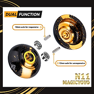 MAGICYOYO Dual Purpose Yoyo N11 - Responsive Yoyo for Kids 8-12 or Above & Unresponsive Yoyo for Advanced with Yoyo Glove + Bag + Unresponsive Bearing Kit + 12 Yoyo Strings -Black Golden