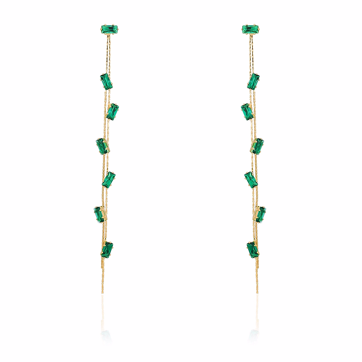 Concept8 colored long drop earrings with 925 silver post made in korea (Emerald)