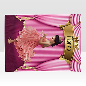 XOZOTY Personalized Girl Golden Hat Pink Stage Baby Blanket with Name Custom Baby Nursery Throw Fleece Blankets for Boys and Girls Birthday Tapestry 30 X 40inch