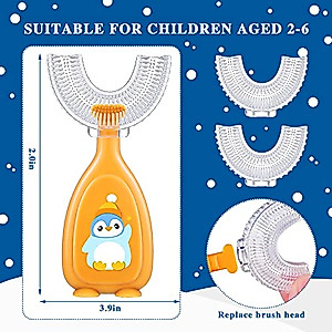 U Shaped Kids Toothbrushes 2 Pcs Whole Mouth Toothbrush Age 2-6 Soft Teeth Cleaning Baby Toothbrush 360 Degrees Toddler Toothbrush U Shaped Toothbrush with 2 Pcs Silicone Brush Heads (Cool Style)