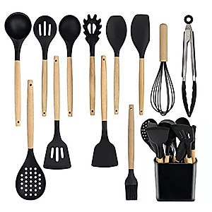 Kitchen Tools Silicone Kitchenware 13 Piece Sets Non-Stick Pot Spatula Kitchen Tools Cooking Spatula Set (black)(BPA Free)