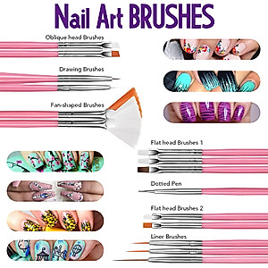 FANDAMEI Nail Art Brushes Set, Nail Art Kit, Nail Design Kit, Nail Art Dotting Pens, Nail Stickers, Butterfly Nail Art Sequins, Nail Foils, Nail Art Flakes Iridescent, Rhinestones For Nails