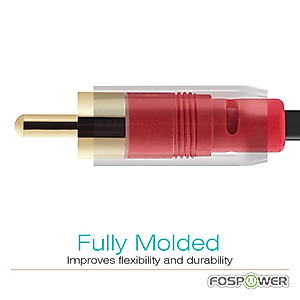 FosPower 3.5mm to RCA Cable (25FT), RCA Audio Cable 24K Gold Plated Male to Male Stereo Aux Cord [Left/Right] Y Splitter Adapter Step Down Design