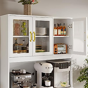 VOWNER 71'' Freestanding Pantry Cabinet with Buffet Cupboard, Kitchen Pantry Storage Cabinet with 6 Doors and Drawer, Utility Pantry for Kitchen, Dining Room,White