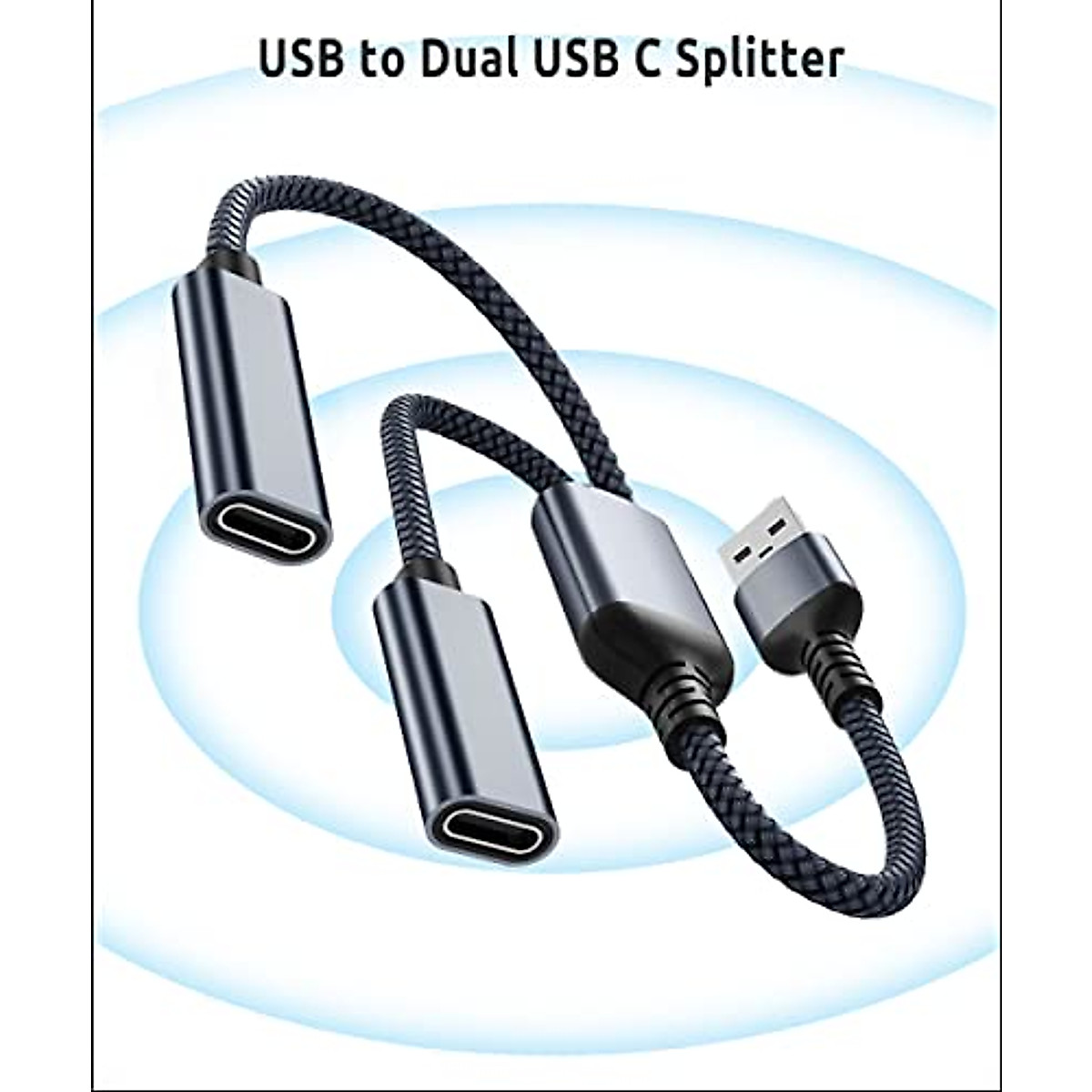 Ruxely USB Male to Dual USB-C Female Splitter Cable,Double Type-C Port Charger Adapter for iPhone 12 13 14 15 Pro Max SE,iPad Air 5 Mini 6,MagSafe,Samsung Galaxy S23 S22 S21 Ultra Plus Z Flip Fold 4 5