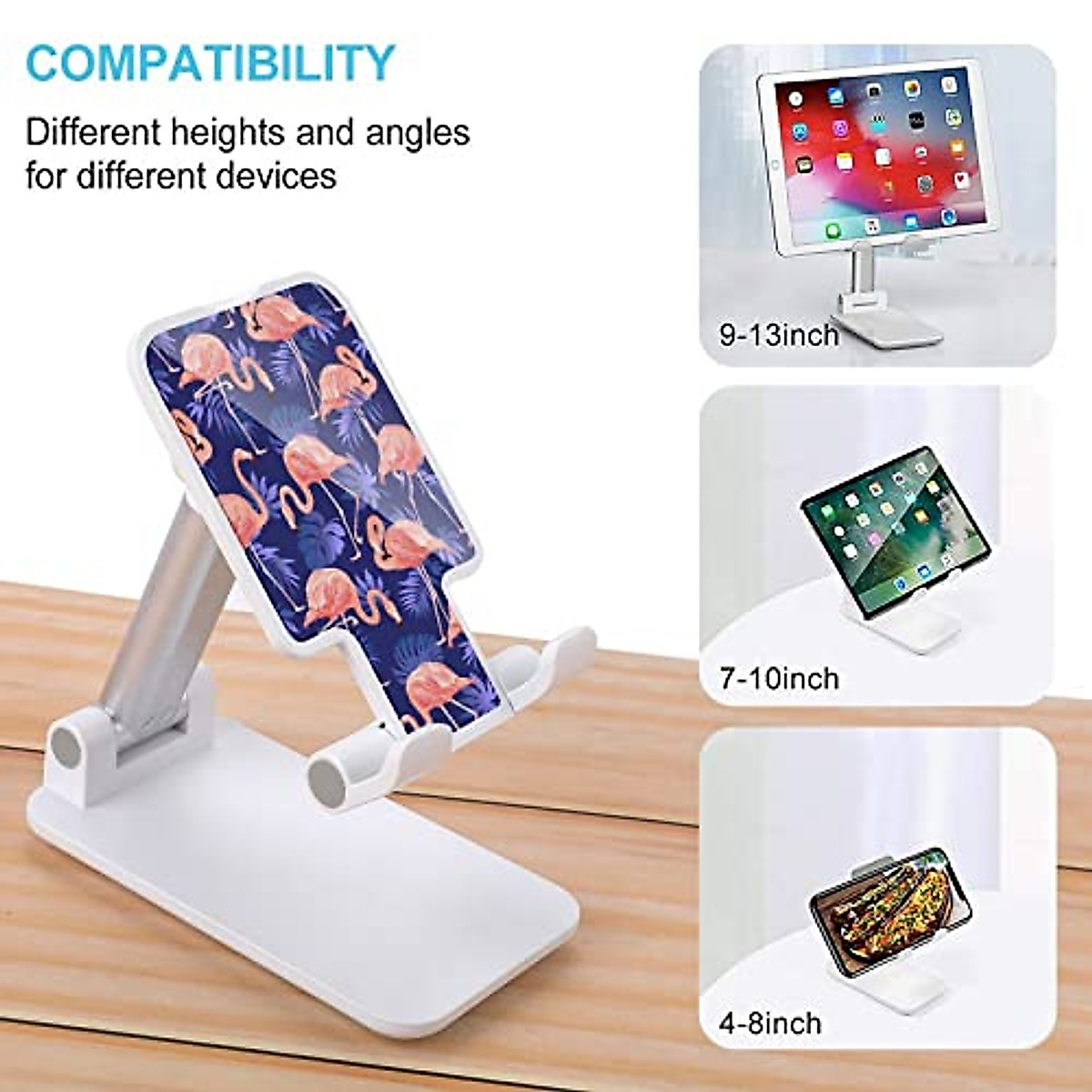 Flamingo Bird and Tropical Leaves Foldable Desktop Cell Phone Holder Portable Adjustable Stand for Travel Desk Accessories