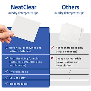 Eco-friendly Laundry Detergent Sheets, Travel Size Liquidless Soap Sheets NeatClear | No Mess & Space-Saving, Great For Travel, Apartments, Dorms | Fresh Linen Scent 32 Laundry Strips (32 Loads)