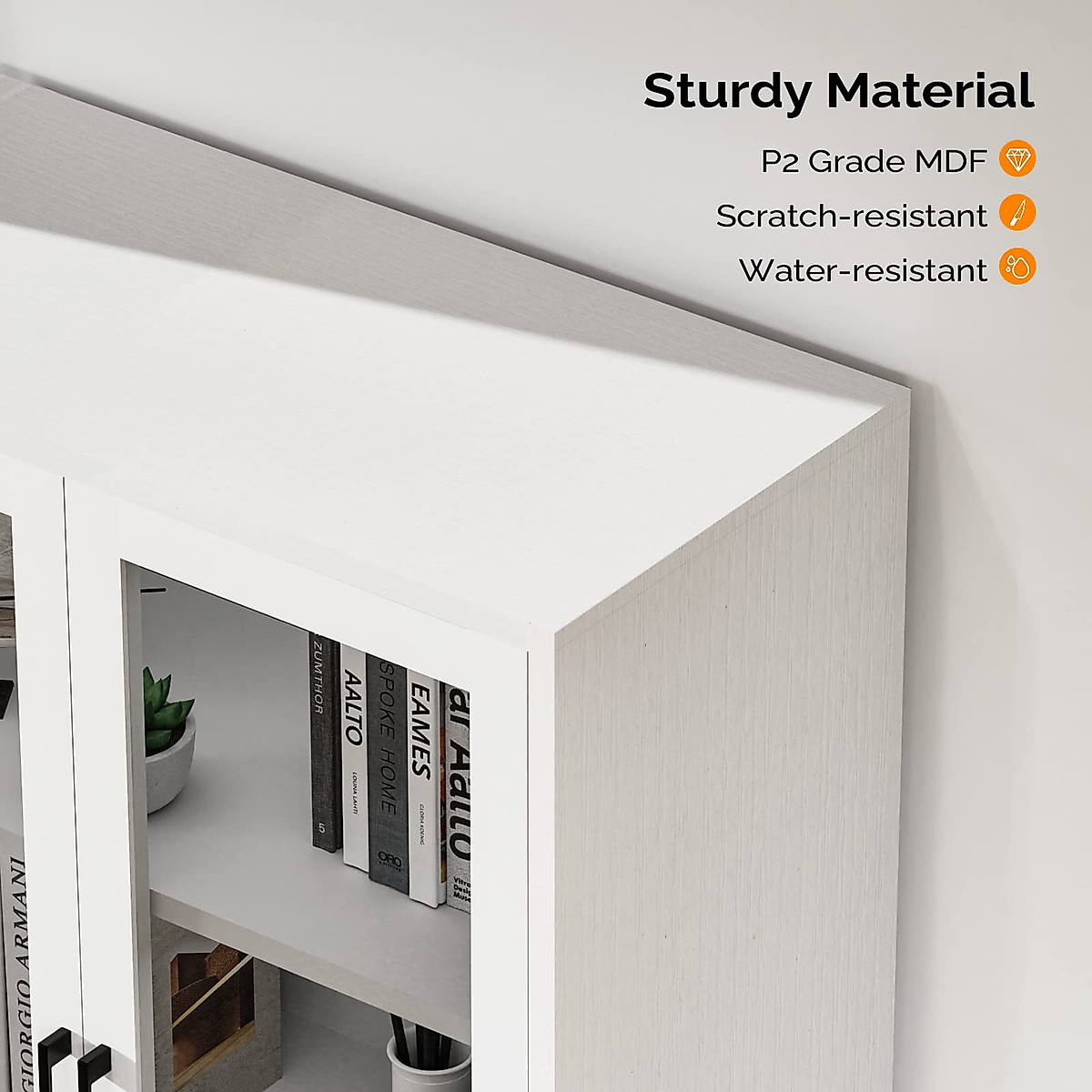 VINGLI Wood Lateral File Cabinet With Bookshelf With Glass Doors And Adjustable Shelves for Home Office, White Filing Cabinet With Lock for Hanging Letter/A4/Legal Size Labeled Folders,30W x 16D x 55H