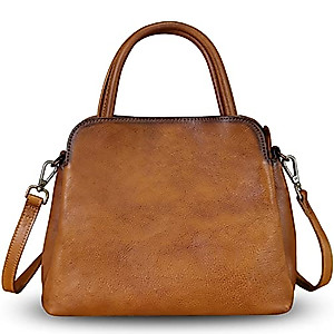 Genuine Leather Satchel Purse for Women Vintage Handmade Top Handle Handbag Designer Crossbody Bag Tote (Brown)