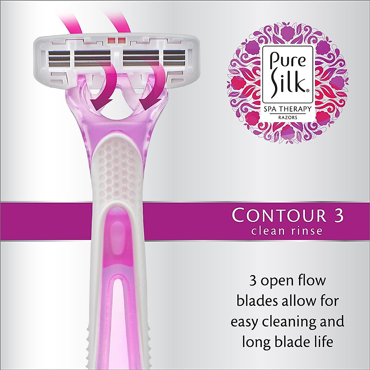 Pure Silk Contour 3 Premium Disposable Razor, 4 Count